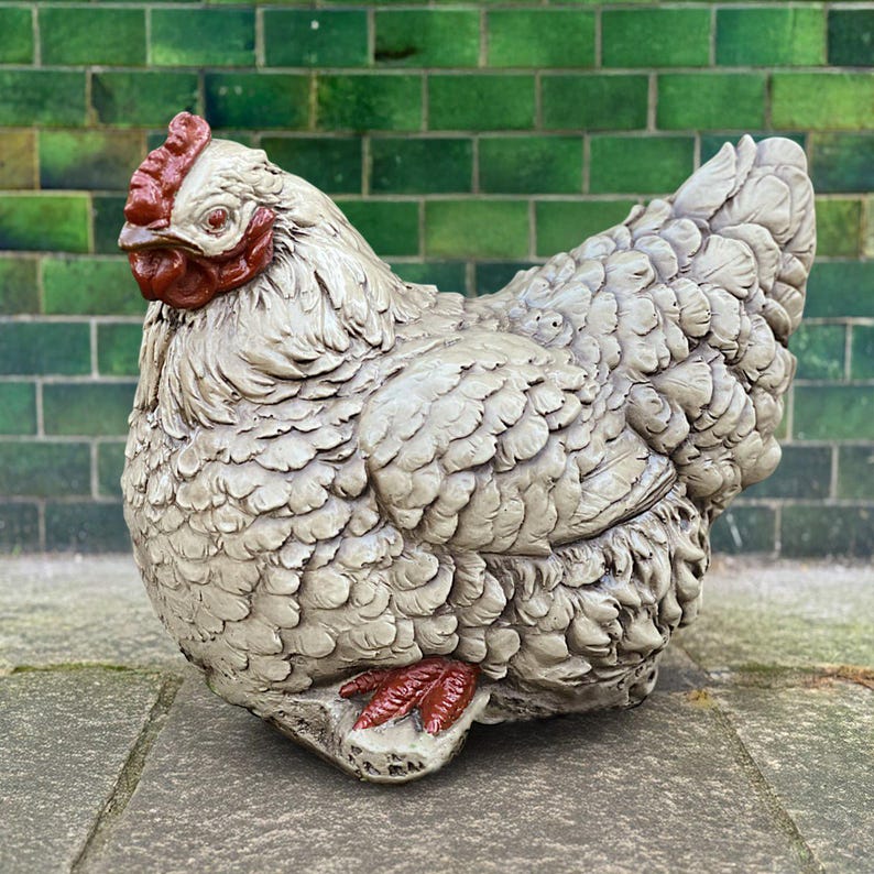 Stone Chicken Statue Concrete Bird Figurine Stone Hen Sculpture Outdoor ...