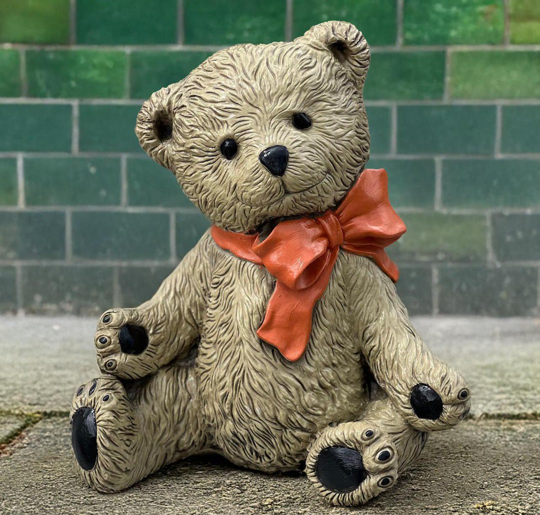 Stone Teddy Figurine Concrete Teddy Bear Decoration Outdoor Animal ...
