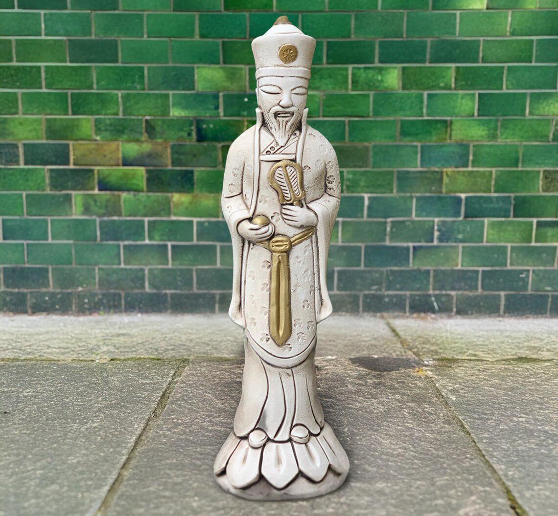 Outdoor Chinese Man Sculpture Concrete Asian Figurine Garden Feng Shui ...