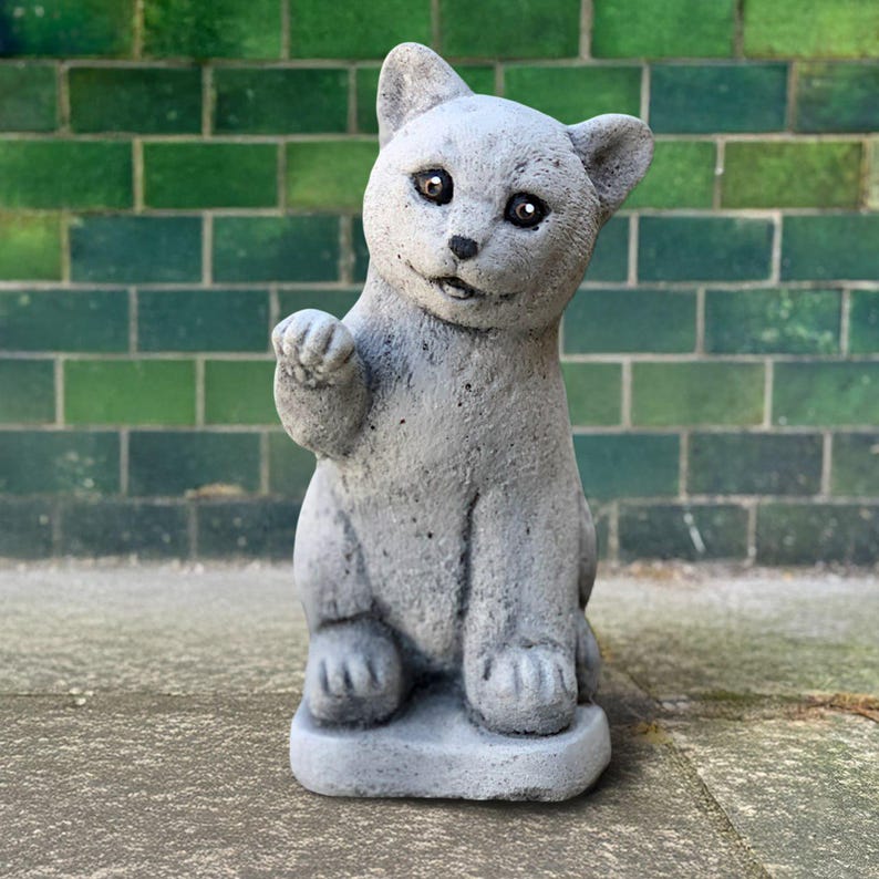 Cute Kitty Sculpture Concrete Cat Figure Cement Kitten Statue Outdoor ...
