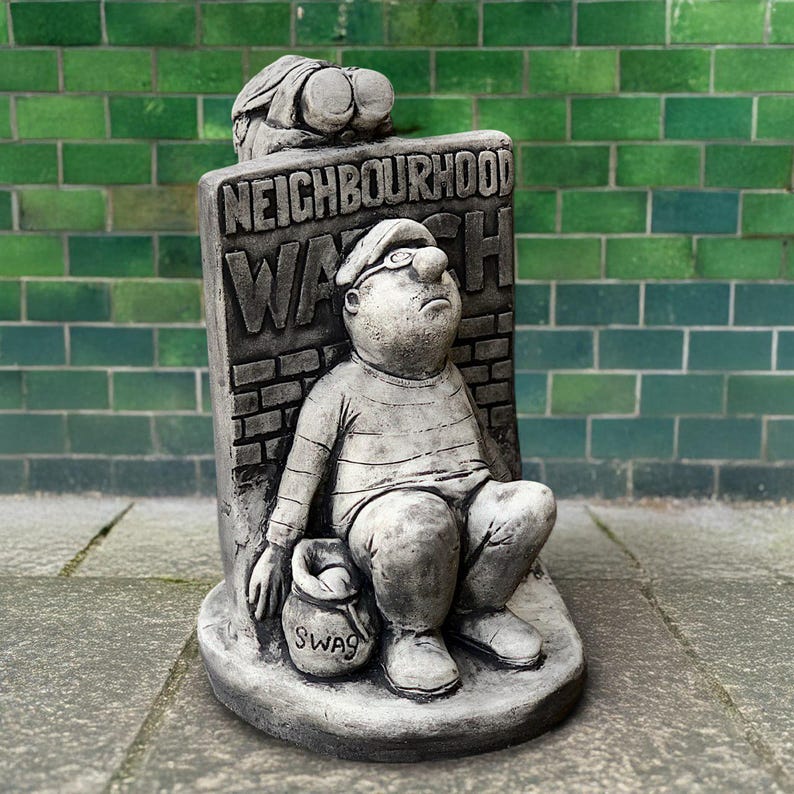Neighbourhood Watch Statue Funny Garden Ornament Concrete Man Sculpture ...