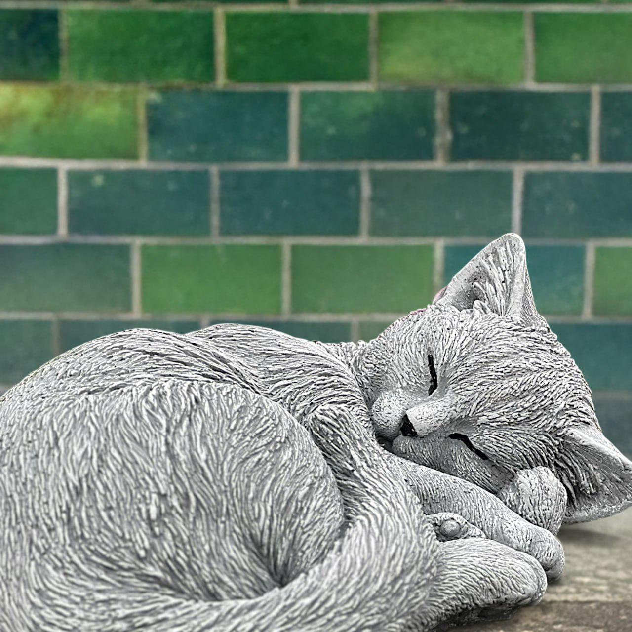 Outdoor Curled Cat Figure Concrete Kitten Sculpture Stone Kitty Statue ...