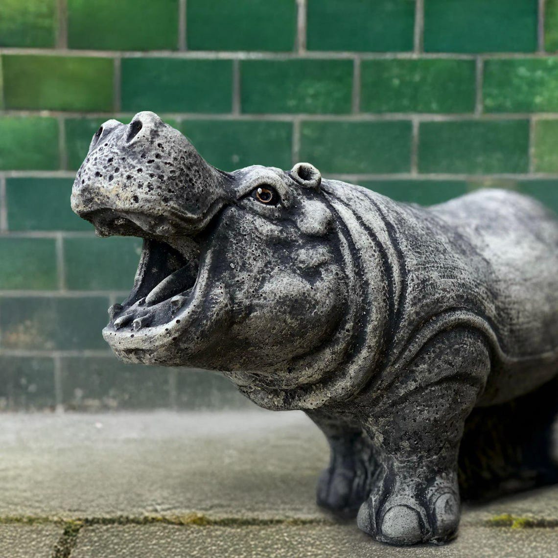 Stone Hippo Figurine Concrete Animal Statue Outdoor Wildlife Ornament ...