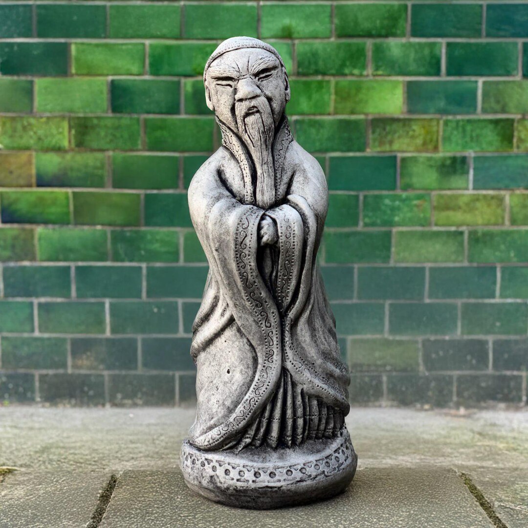 Stone Chinese Man Statue Concrete Asian Figurine Garden Feng Shui ...