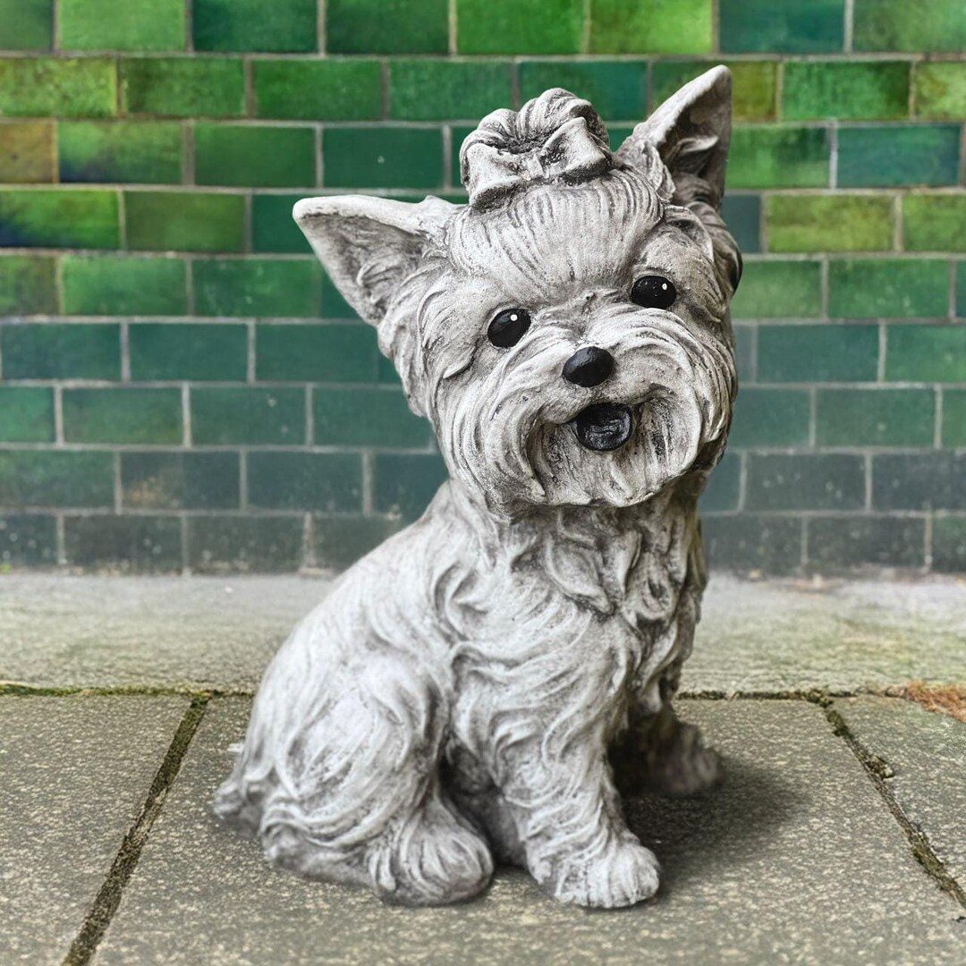 Stone Yorkie Statue Outdoor Westie Dog Sculpture Concrete Memorial Dog ...