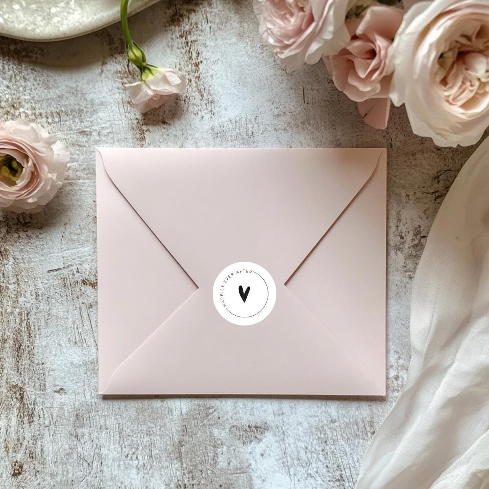 Happily Ever After Heart Wedding Date Wedding Invitation Envelope Seal ...