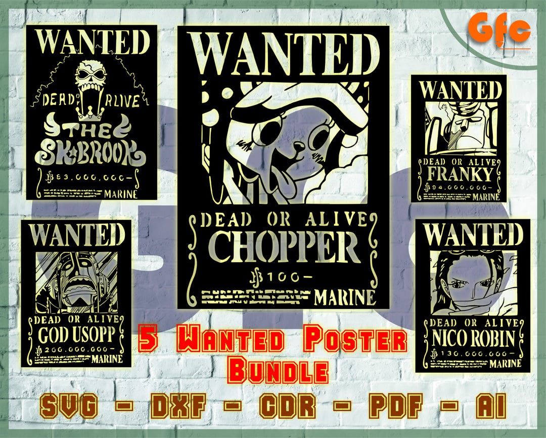 5 One Piece Wanted Poster Bundle Svg -one Piece Characters Wanted ...
