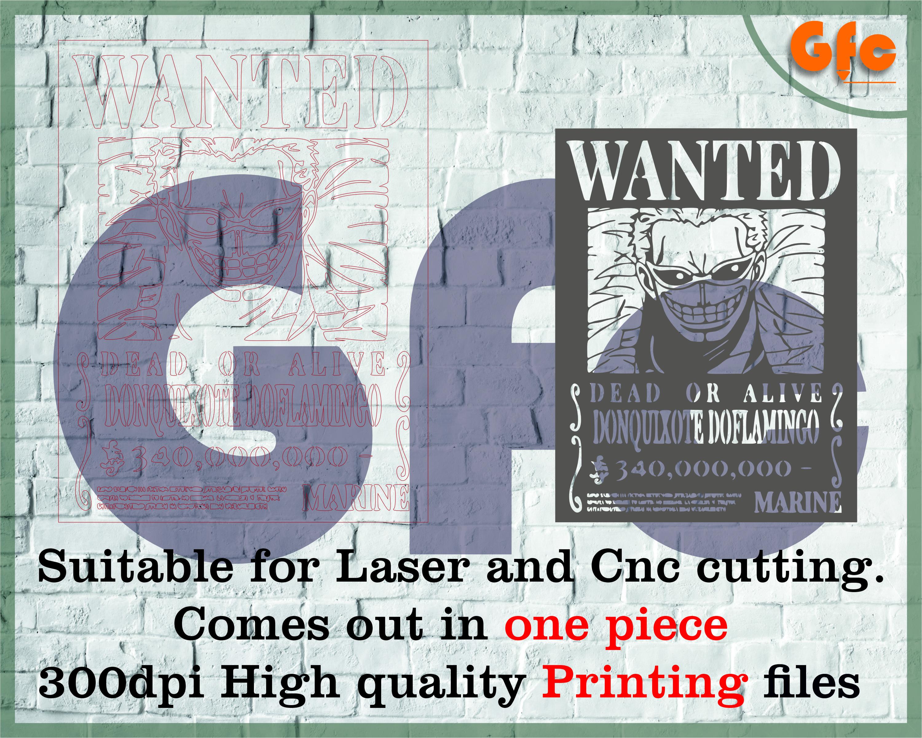 Doflamingo Wanted Poster Svg - One Piece Characters Wanted Poster Dxf ...