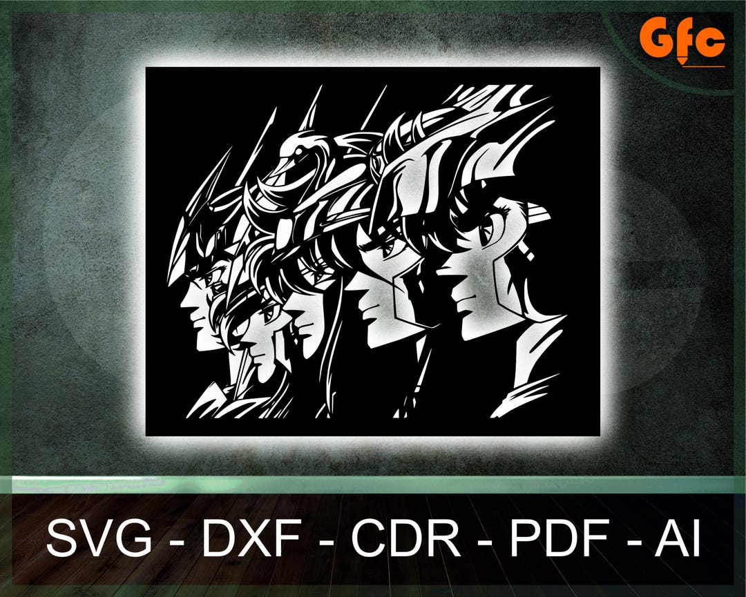 Saint Seiya Characters Art Svg - Saint Seiya Team Silhouette Art ...