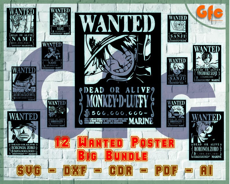 12 One Piece Wanted Poster Big Bundle Svg -one Piece Characters Wanted ...