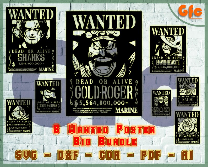 8 One Piece Wanted Poster Big Bundle Svg one Piece Characters Wanted ...