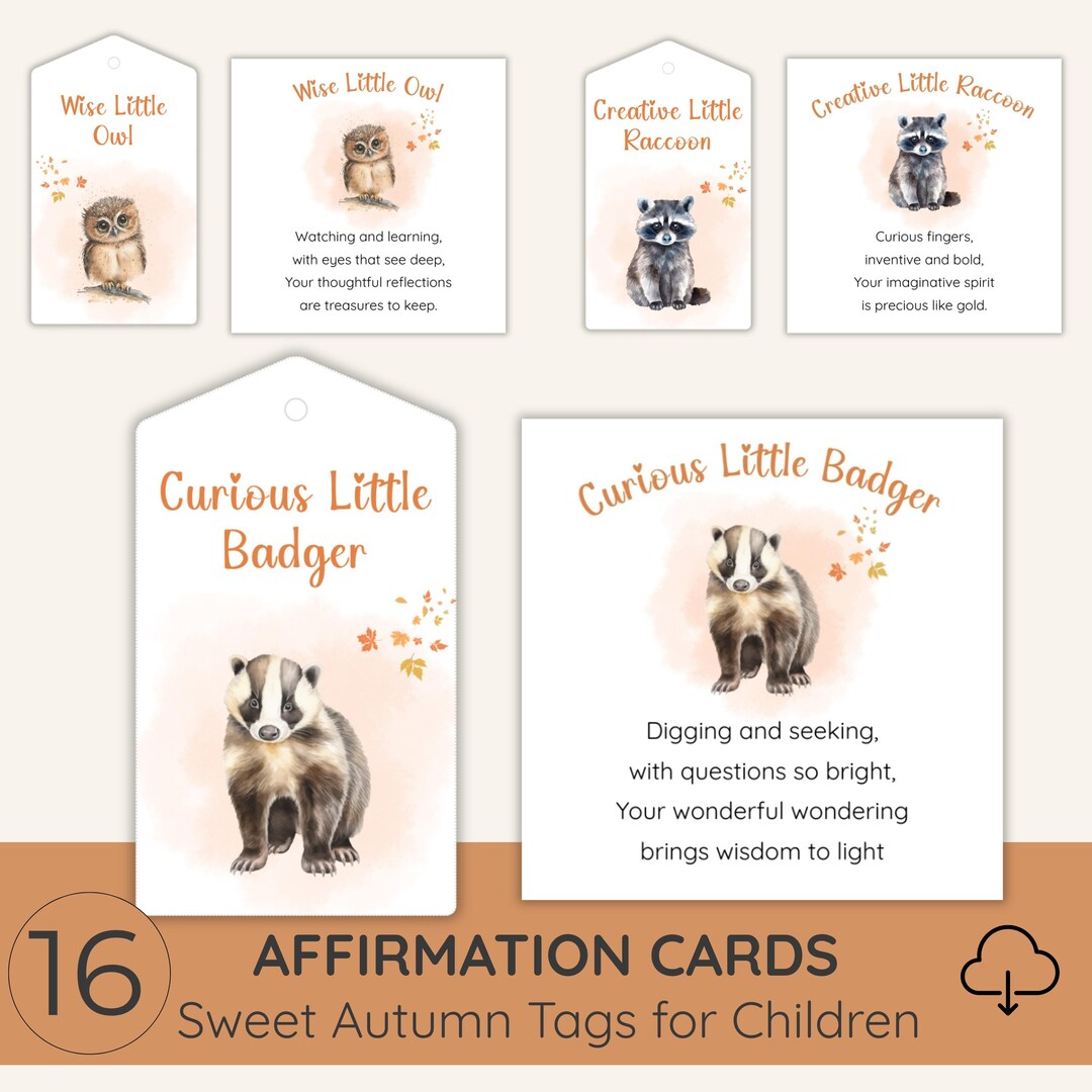 Autumn Animal Affirmation Cards & Tags, Fall Woodland Creatures ...