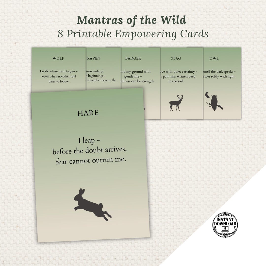 8 Printable Animal Affirmation Cards, 'mantras of the Wild', Empowering ...