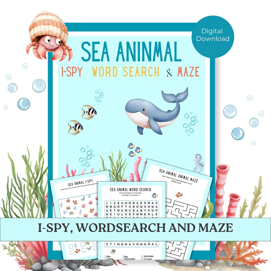 Printable Activities, Sea Animal Word Search, I-spy, Maze With Answer ...