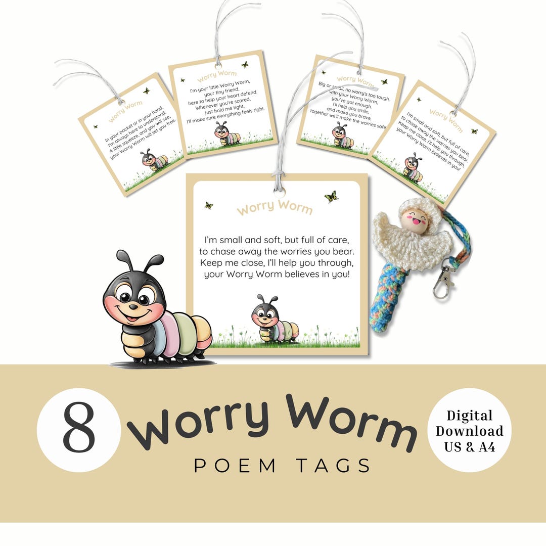 Worry Worm Poem Tags – Yellow Printable Card Tags for Craft Projects, 8 ...