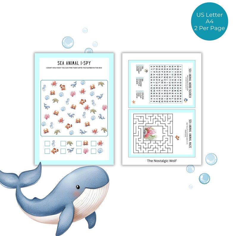 Printable Activities, Sea Animal Word Search, I-spy, Maze With Answer ...