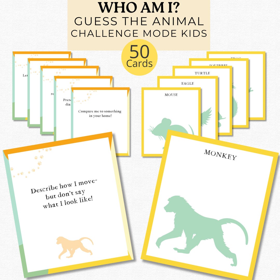 Who Am I? Animal Guessing Game, Printable Animal Learning & Acting ...