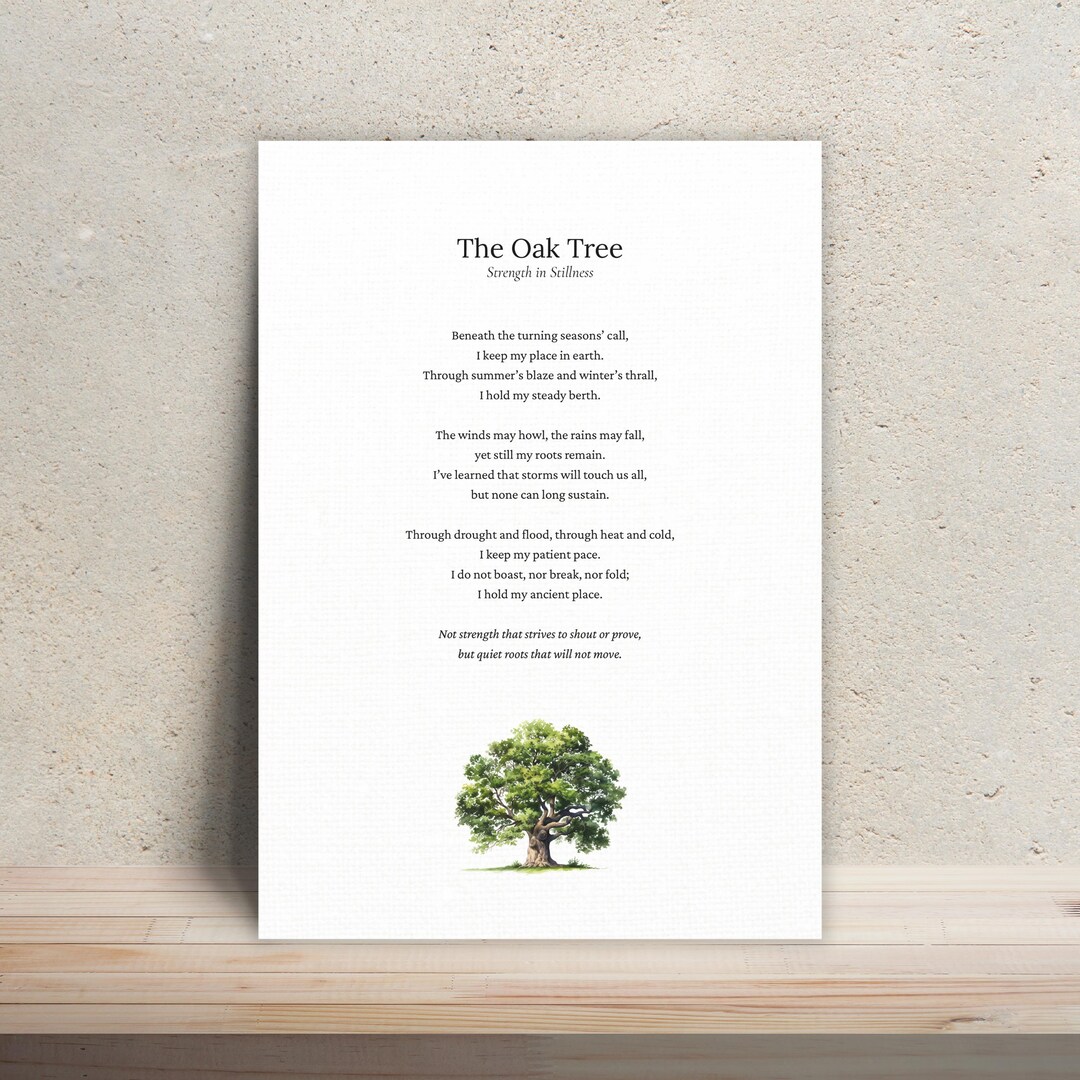 Oak Tree Art Print, Inspirational Poem, Botanical Wall Decor (digital ...