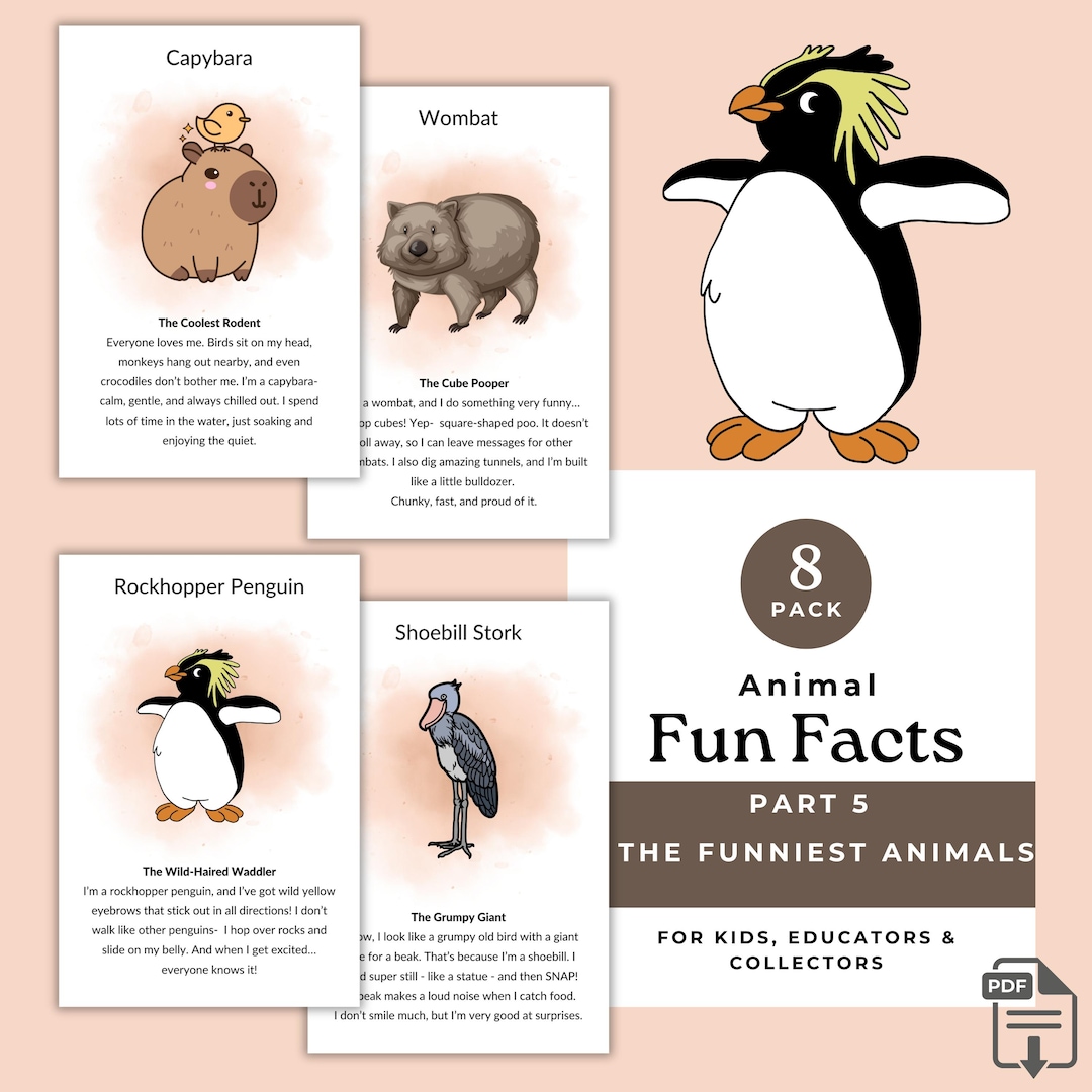 Animal Fun Fact Cards for Kids, the Funniest Animals, 8 Printable ...