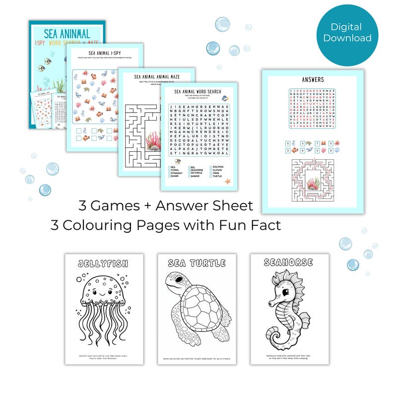 Printable Activities, Sea Animal Word Search, I-spy, Maze With Answer ...