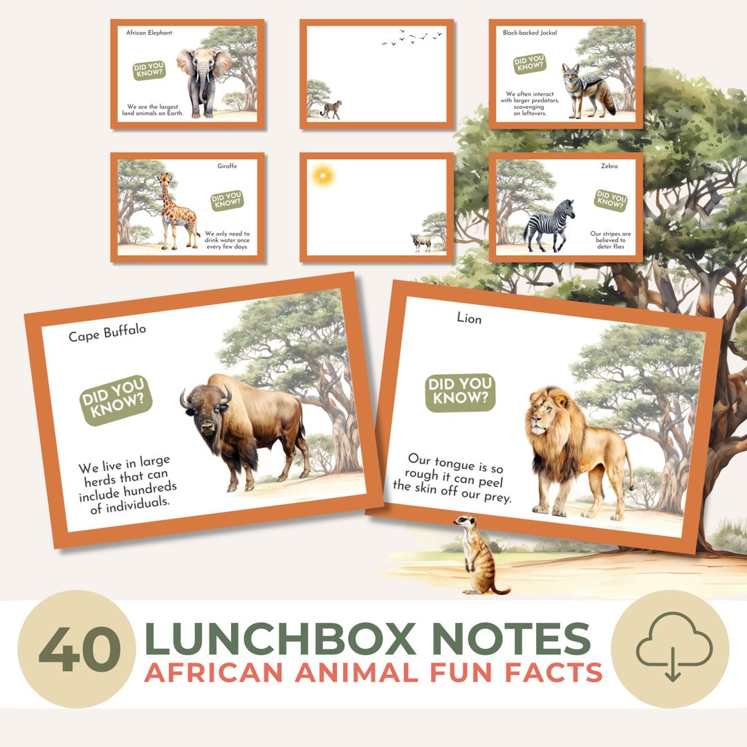 Lunchbox Cards, African Animals, Safari Animals, Fun for Kids ...