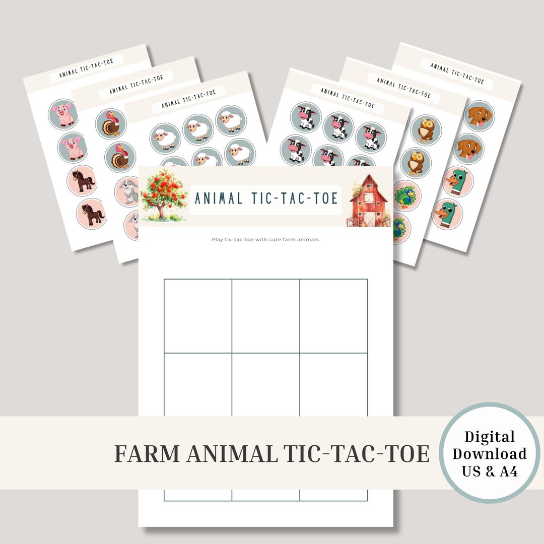 Tic-tac-toe With Farm Animals, Fun Printable Game for All Ages, With 6 ...