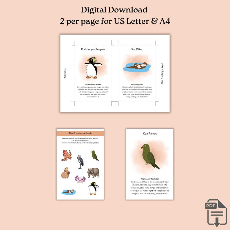 Animal Fun Fact Cards for Kids, the Funniest Animals, 8 Printable ...