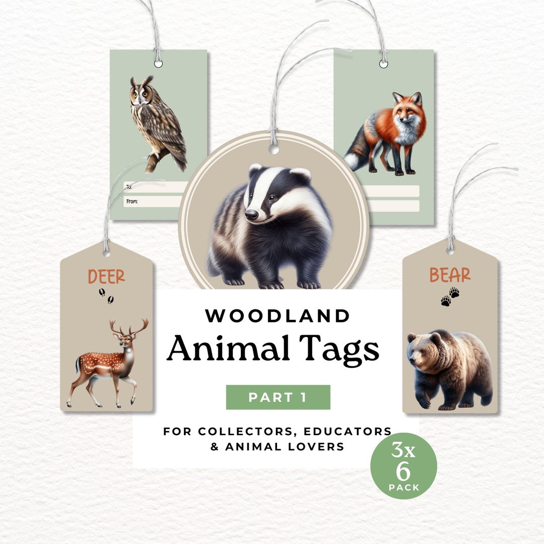 Printable Tags, Woodland Animal Tags, Rectangular, Gift & Round Tags ...