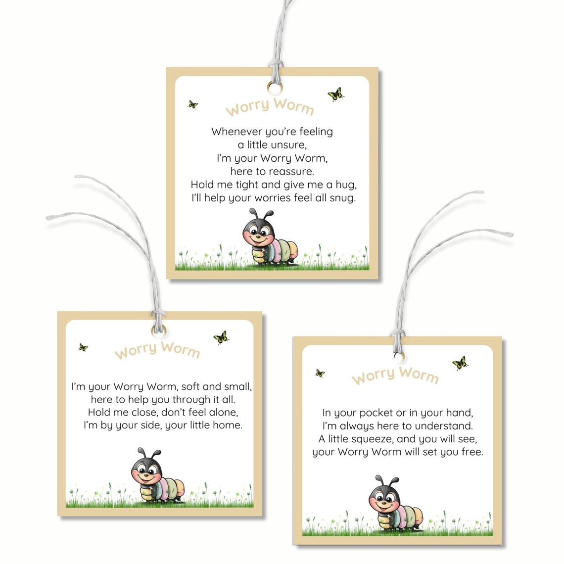 Worry Worm Poem Tags – Yellow Printable Card Tags for Craft Projects, 8 ...
