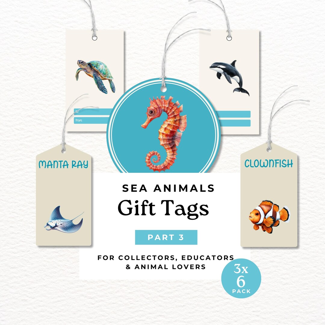 Sea Animal Gift Tags, Printable Rectangular & Round, SA02 (digital ...