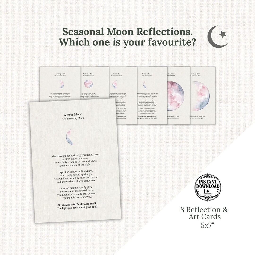 Seasonal Moon Poetry Cards, Watercolor Art Prints (PDF) - Etsy