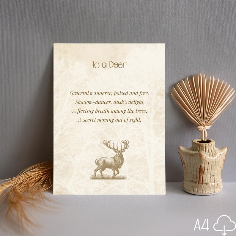 Printable Wildlife Poem, Woodland Poetry Art Print, Deer, Printable A4 ...