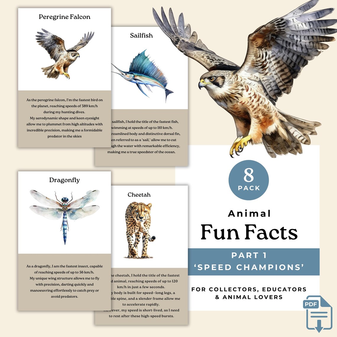Fastest Animals Fun Fact Cards, Speed Champions Collection (printable ...
