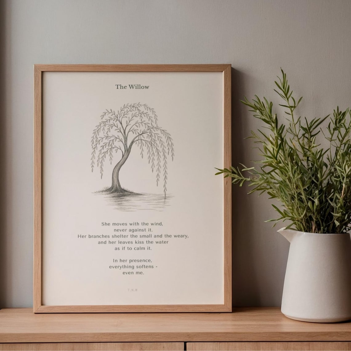 Willow Tree Poem Art Print, Pencil Willow Drawing, Botanical Wall Decor ...
