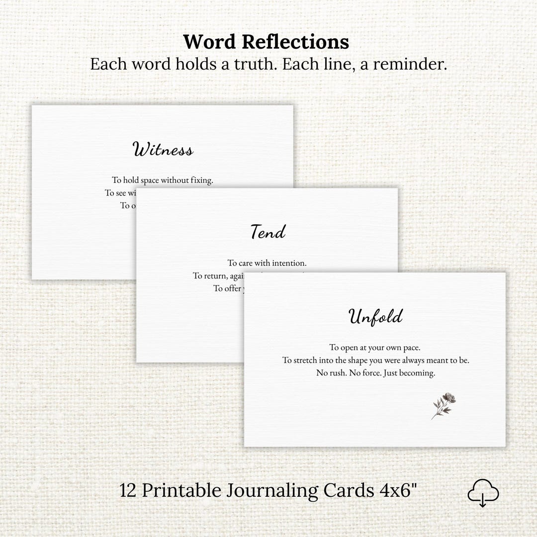 12 Printable Word Reflection Cards, for Self Care & Mindful Gifts, 4x6 ...