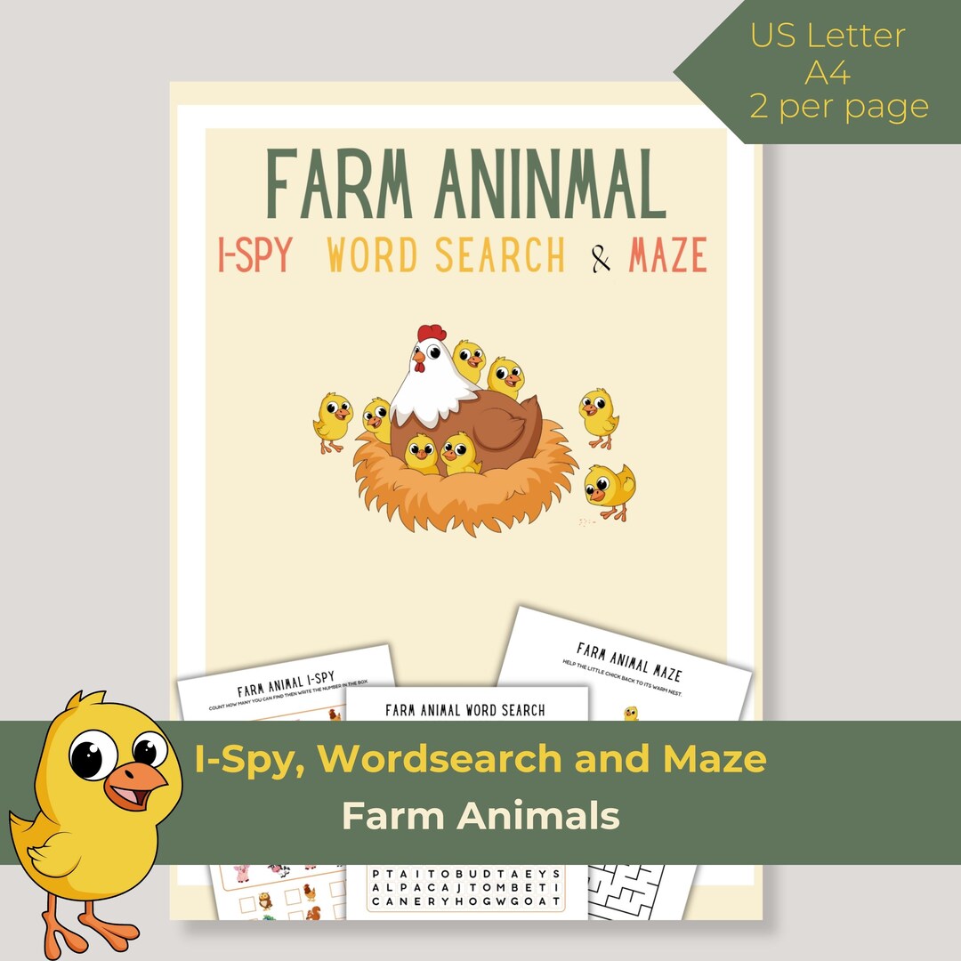 Printable Activities, Farm Animal Word Search, I-spy, Maze, Three Fun ...