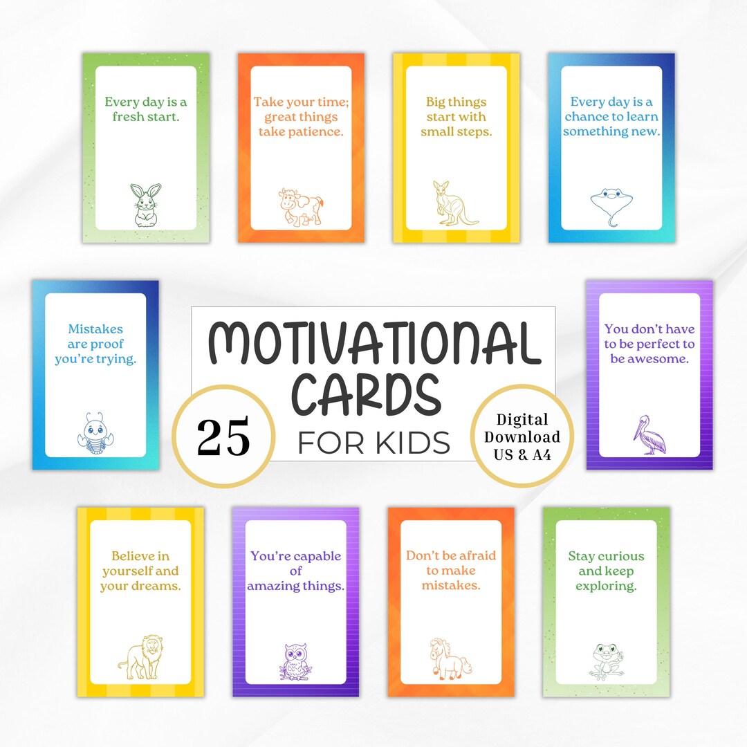 25 Motivational Quote Cards for Kids, Animal-themed Printable ...
