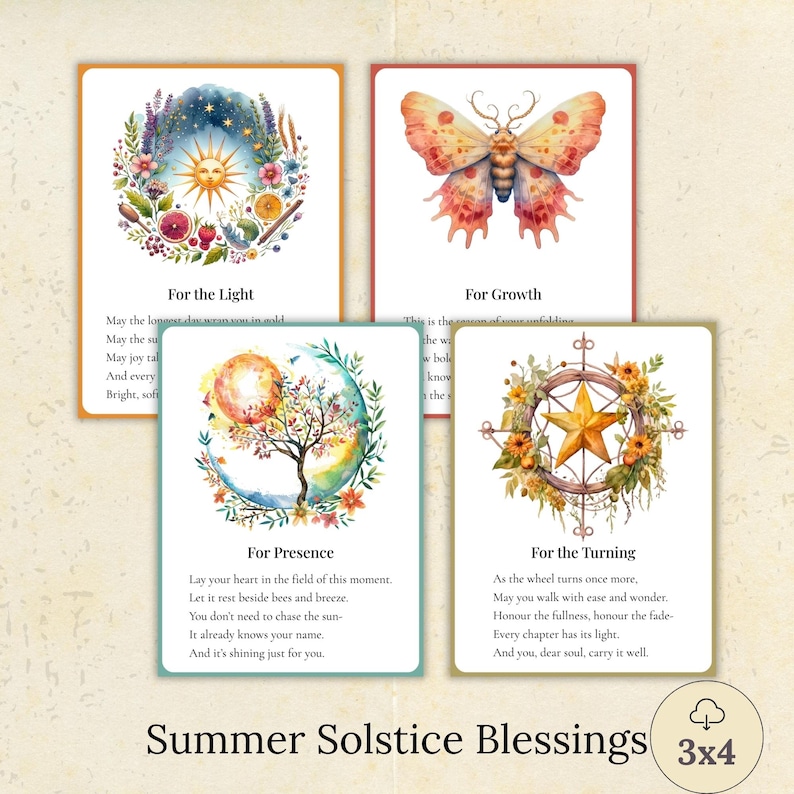 Summer Solstice Blessing Cards, Printable 3x4 Litha Gift Tags ...