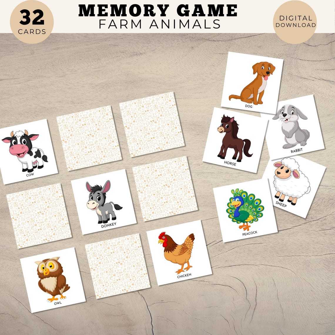 Printable Memory Game, Farm Animals With Names, Kids’ Matching Game ...
