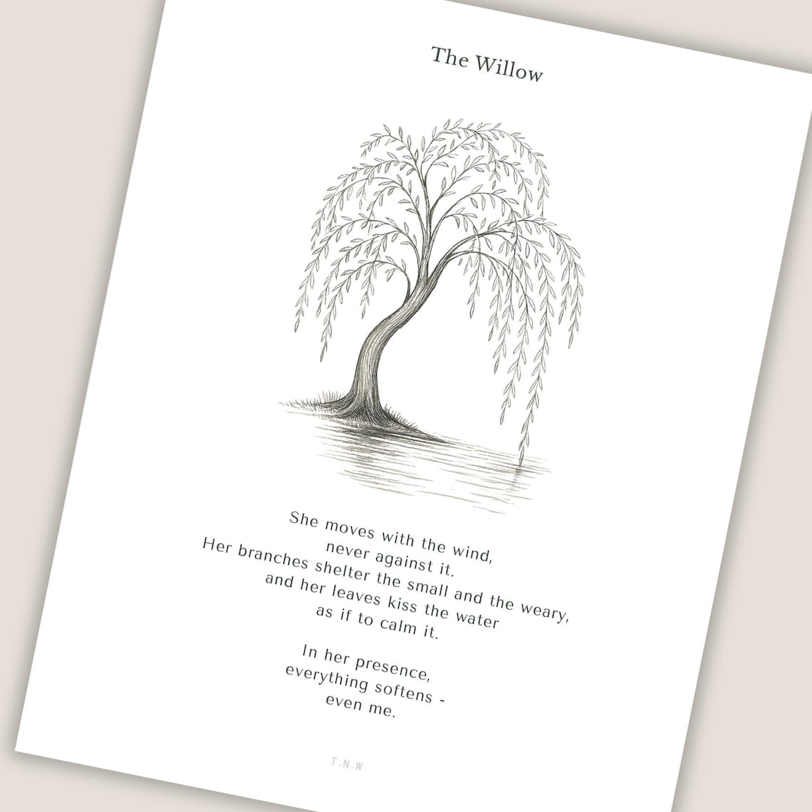 Willow Tree Poem Art Print, Pencil Willow Drawing, Botanical Wall Decor ...
