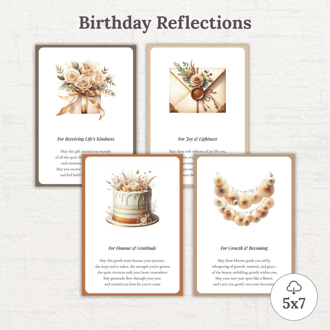 Birthday Reflection Cards, Printable Birthday Cards, 5x7" (PDF & JPEG ...