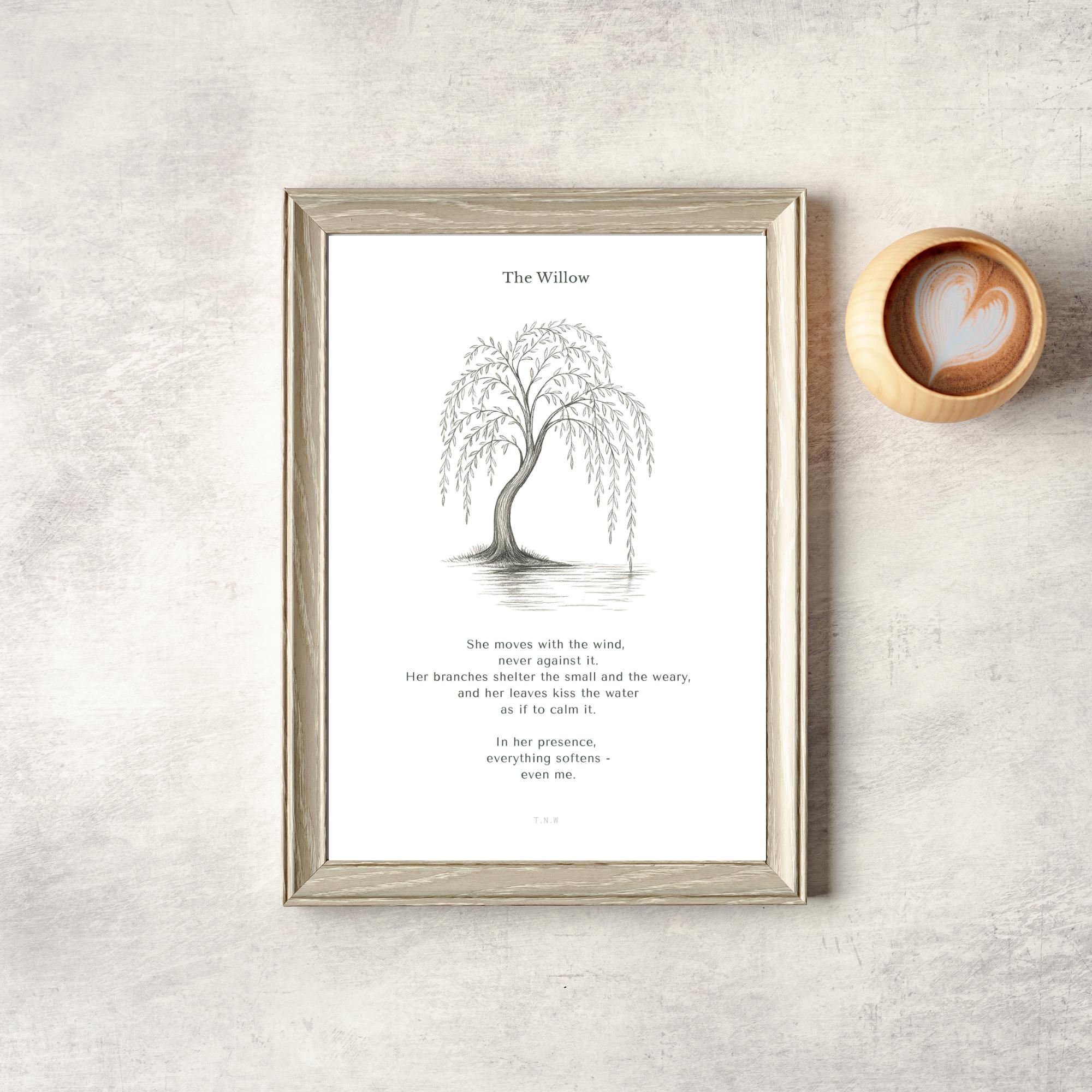 Willow Tree Poem Art Print, Pencil Willow Drawing, Botanical Wall Decor ...
