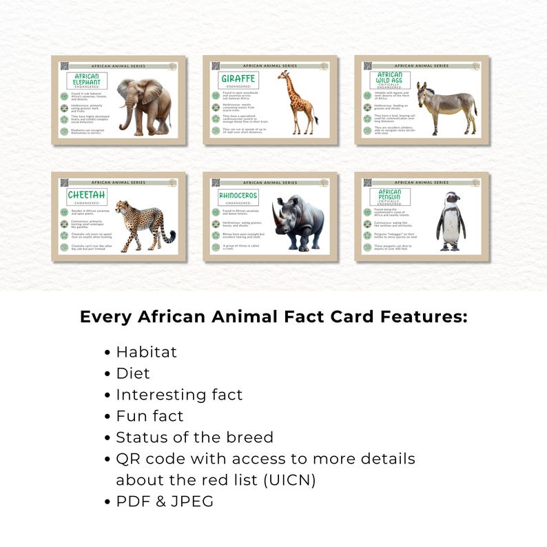 Educational Fact Cards, African Animals, Safari Animals (part 1), for ...
