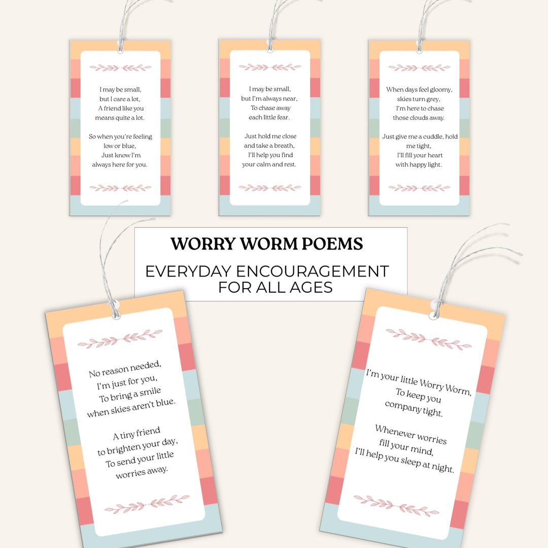 Printable Worry Worm Tags, Everyday Poem Notes for Pocket Hugs ...