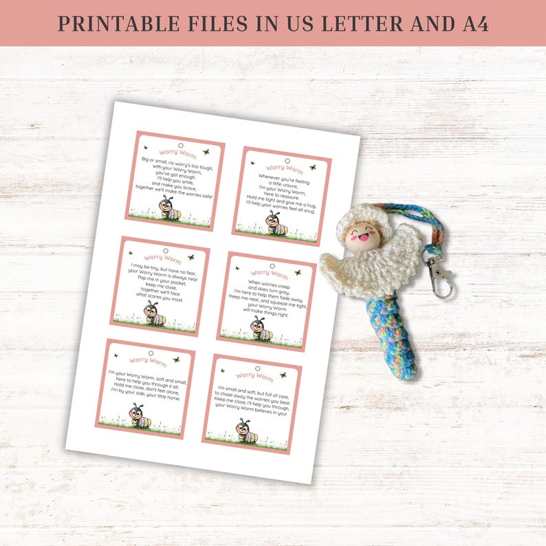 Worry Worm Poem Printable, Set of 8 Pink Square Gift Tags, Cute Little ...