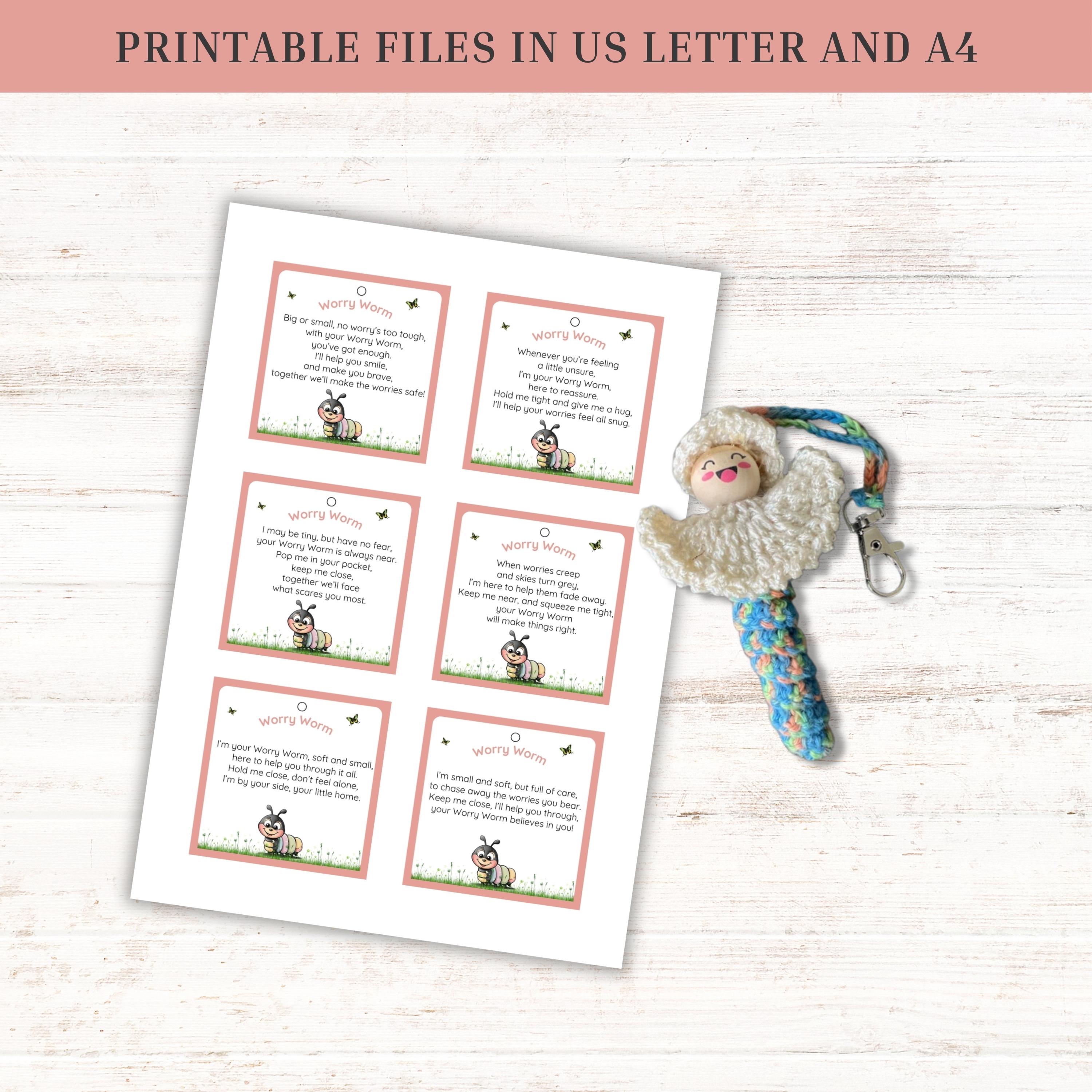 Worry Worm Poem Printable, Set of 8 Pink Square Gift Tags, Cute Little ...