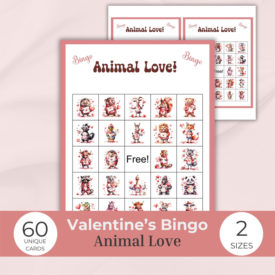 Valentine's Bingo, Family Games, Animal Lovers, Children's Holiday ...