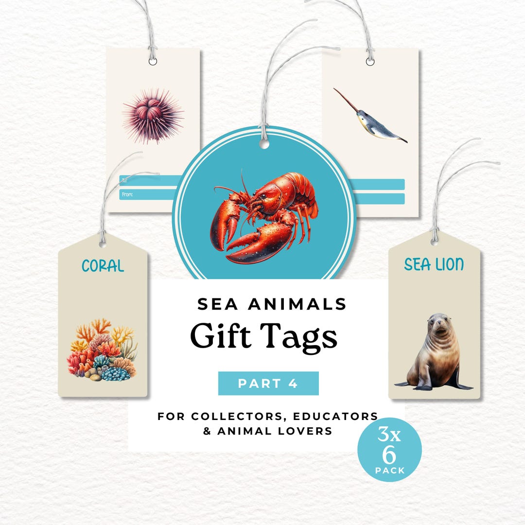 Sea Animal Gift Tags, Printable Rectangular & Round Tags (digital ...