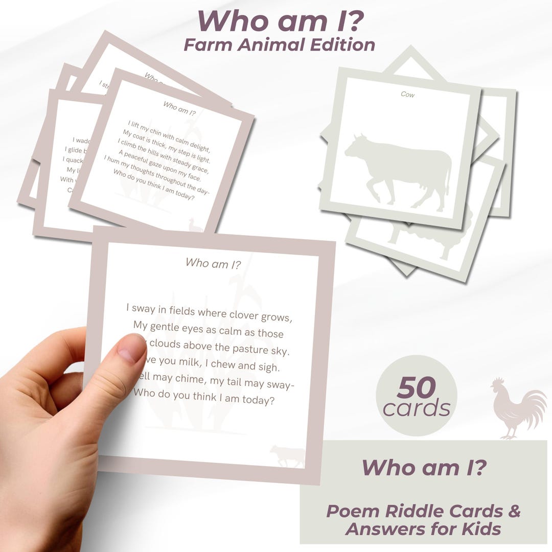 Who Am I? Farm Animal Guessing Game Printable, Poem Riddle Cards ...
