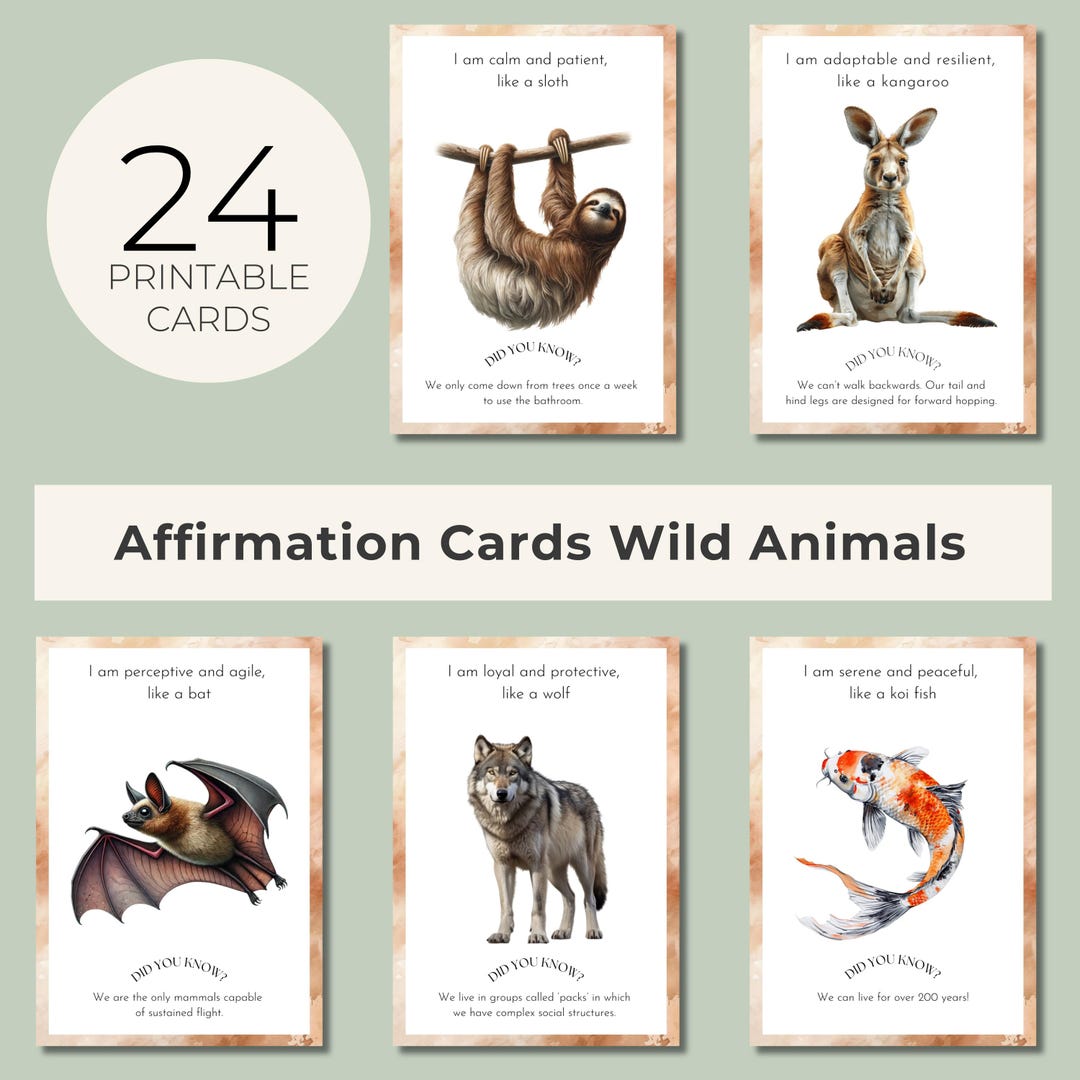 Affirmation Cards Wild Animals, Nature-inspired, Nature-themed ...